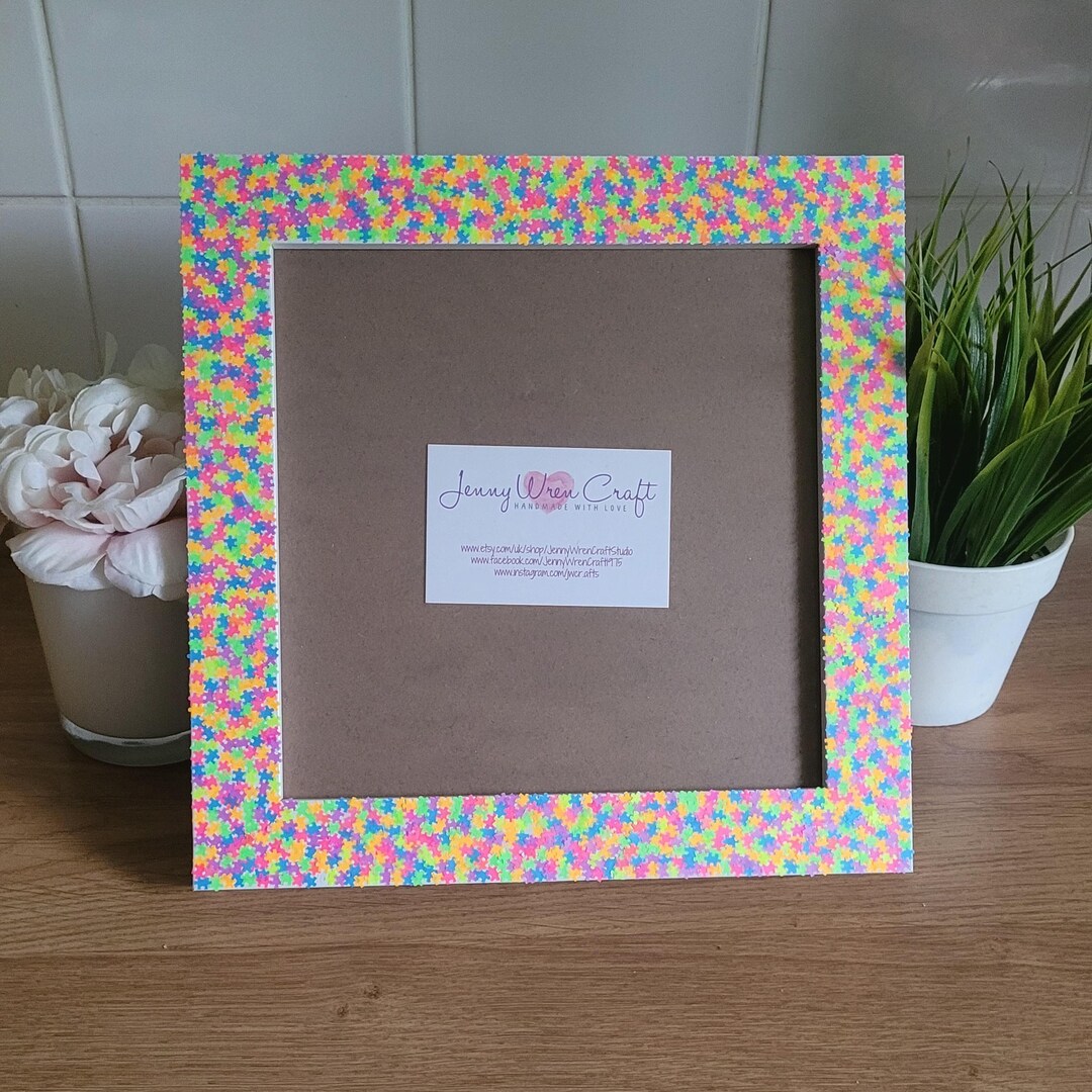 Colourful Neon Puzzle Piece Confetti Square Photo Frame 8 X 8 Inches - Etsy