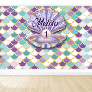 Personalized Mermaid Backdrop Personalized Printable First - Etsy