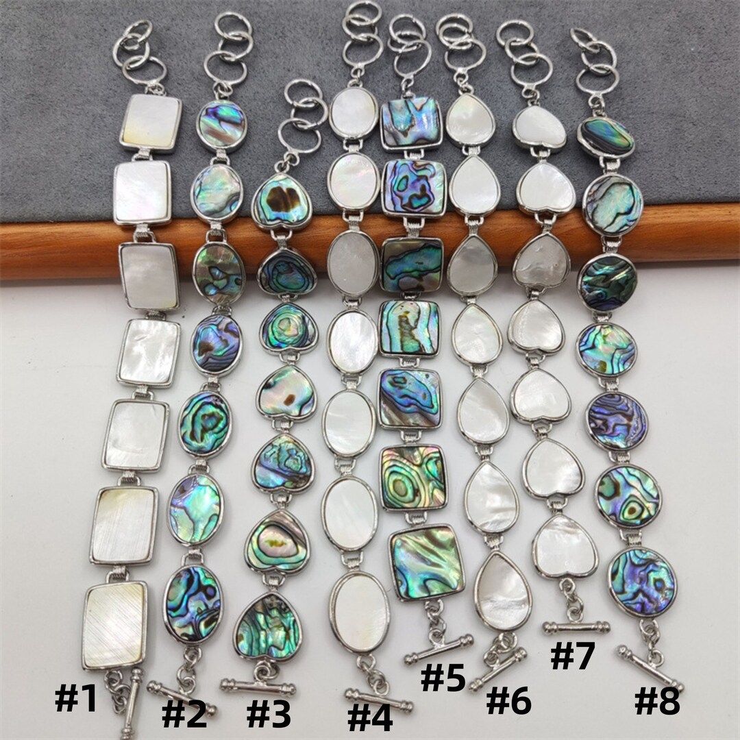 Natural Abalone Shell& White Shell Bracelet.mop Heart-shaped Square ...
