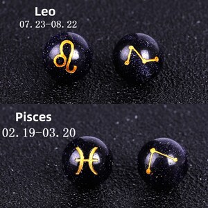 5pcs Zodiac Agate Stamping Round Beads,10mm 12 Zodiac Sign Bead, Blue ...