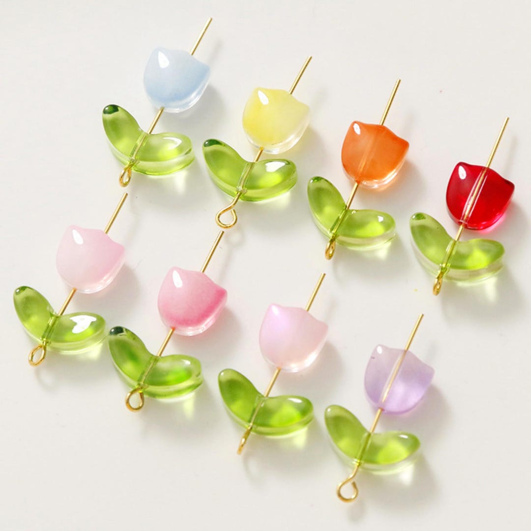 10pcs Flower Leaf Glass Beads,small Fresh Glass Beads,earrings Bracelet ...
