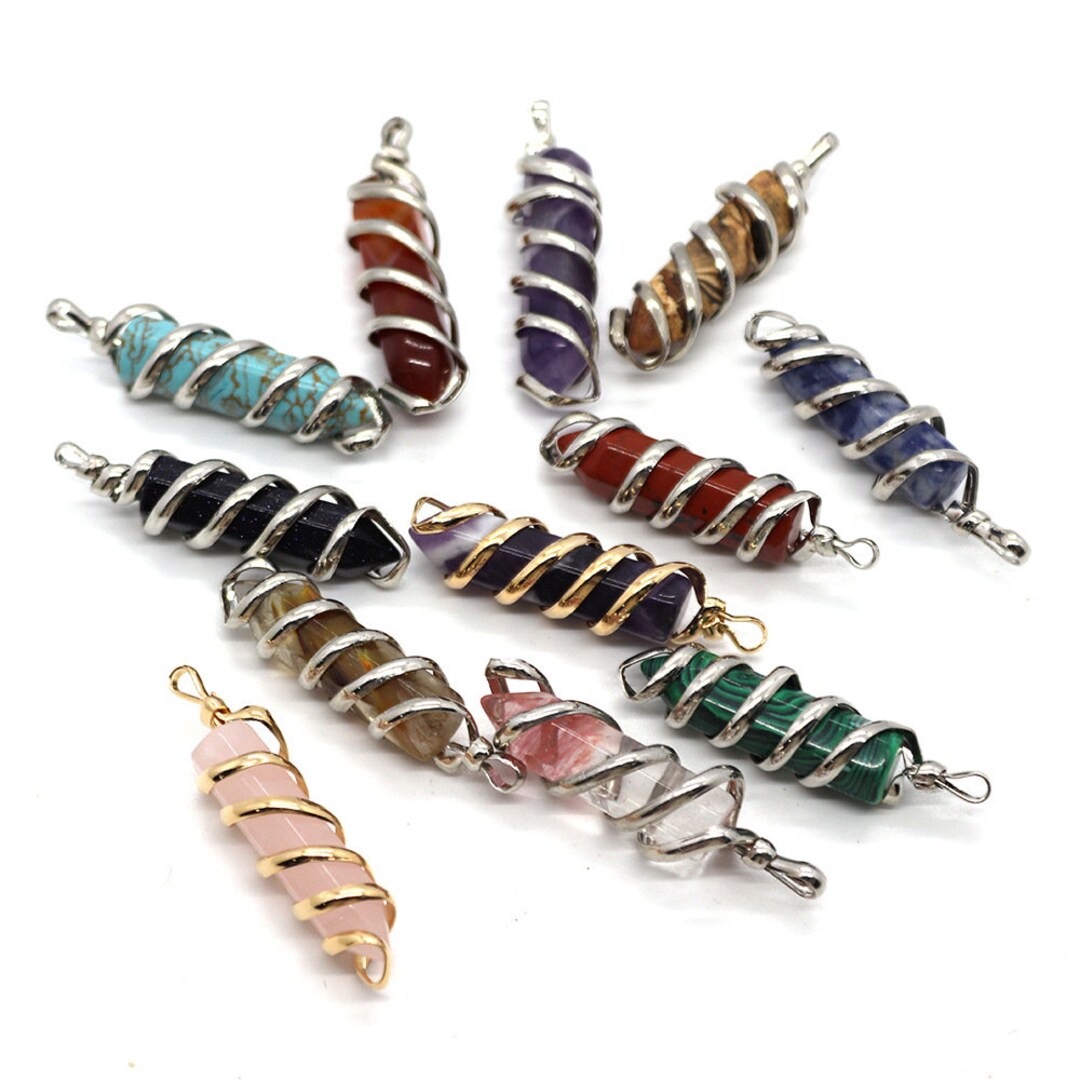 2PCS Natural Amethyst Quartz Pink Crystal Pendents, 10x43mm Hexagonal ...