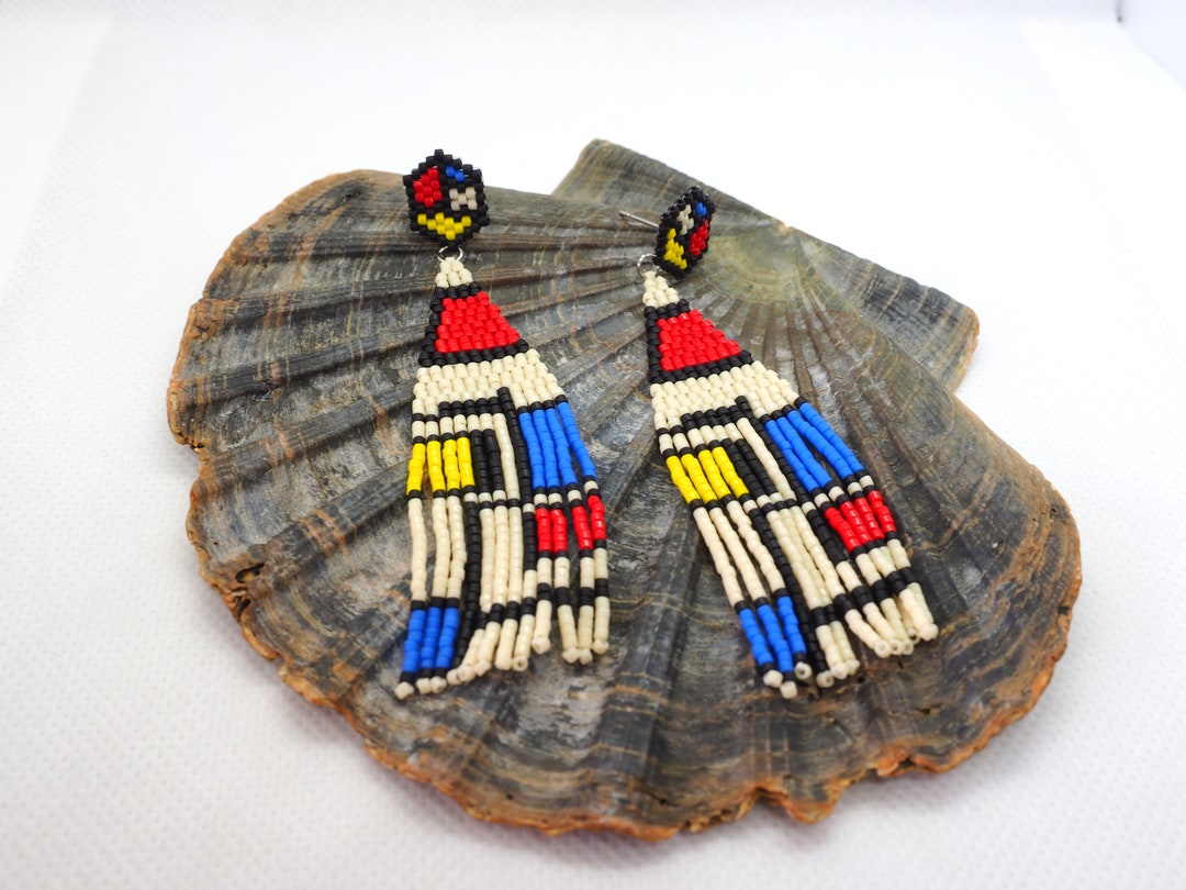 Mondrian Inspiration Earrings, Miyuki Delica Long Earrings, Chandelier ...