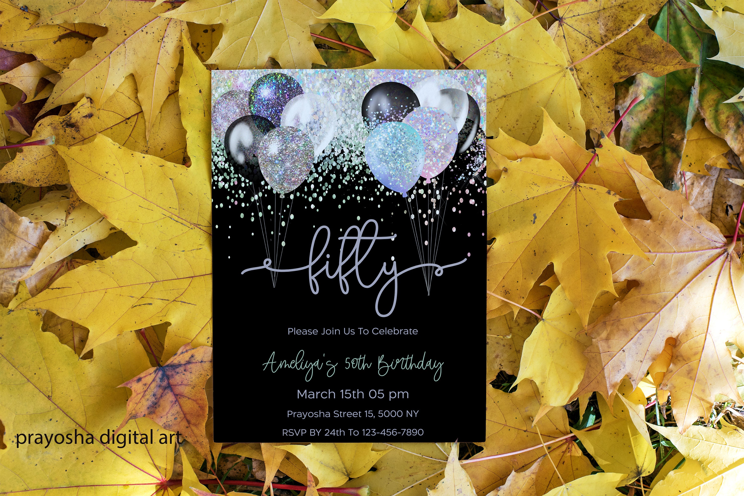 Sparkling Celebration: Printable 50th Birthday Invitation With ...