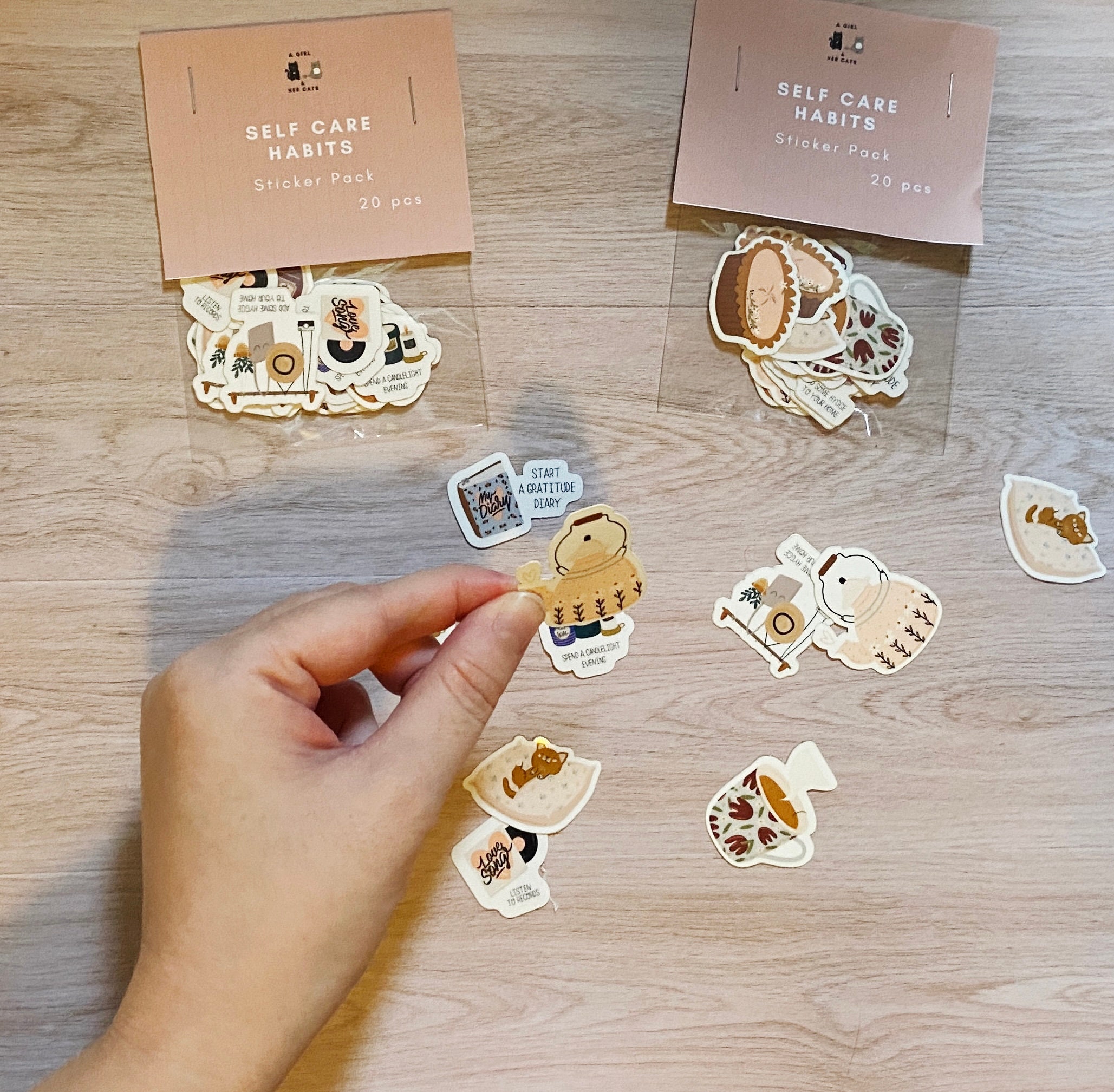 Sticker Pack 20 Pieces Self Care Habits Sticker Flakes, Hygge Stickers ...