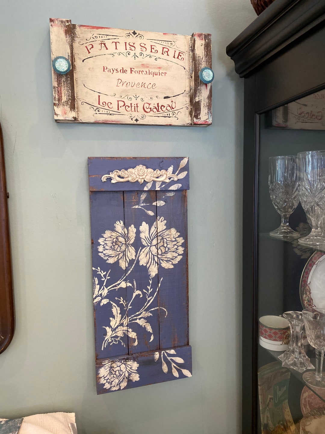 French Country Shabby Chic Cornflower Blue Floral Toile Tray/panel ...