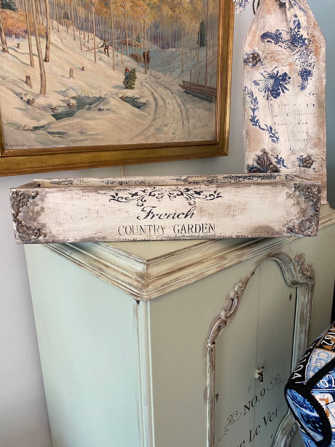 FRENCH COUNTRY GARDEN French Shabby Chic Wooden Box W Wooden Appliqués ...