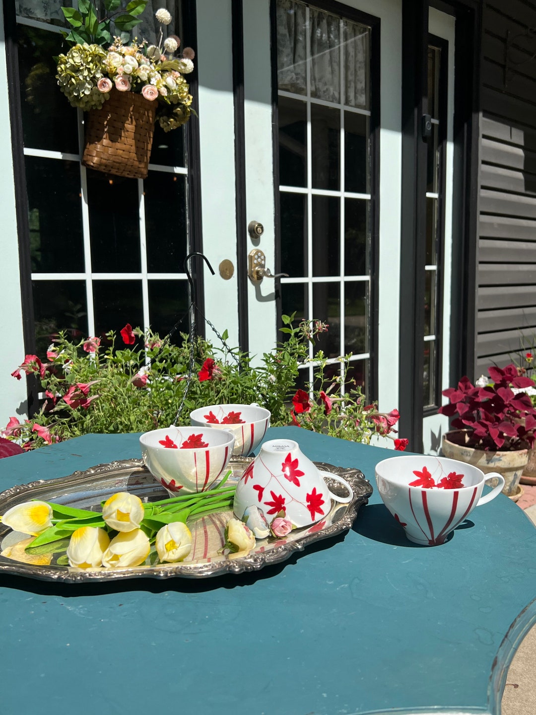 Set of 8 Mikasa Pure Red Porcelain Tea Cups, Coffee Cups Red Leaf Red ...