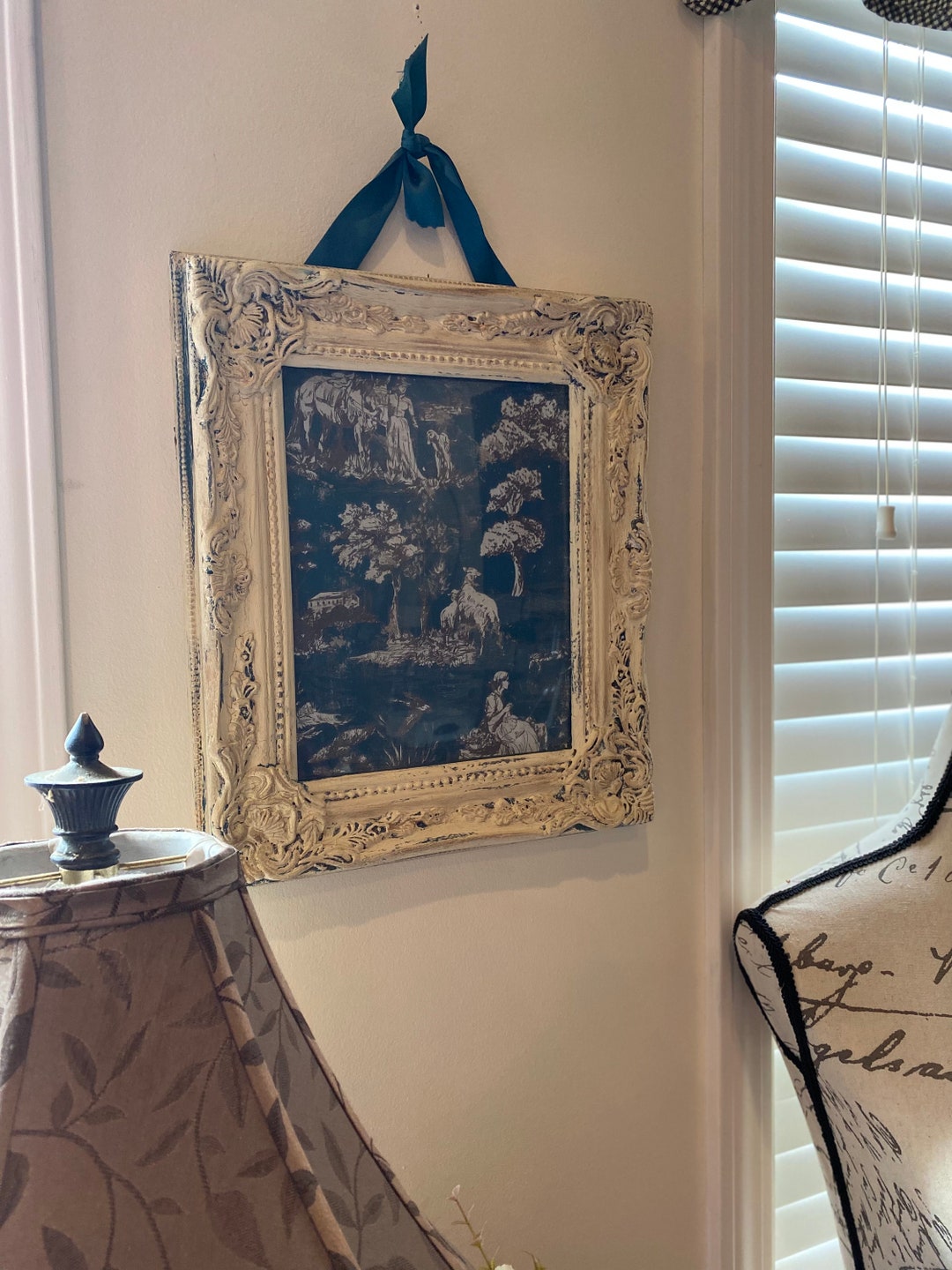 Blue Toile Glass Framed Print, Shabby Chic French Country Decor (12x14 ...