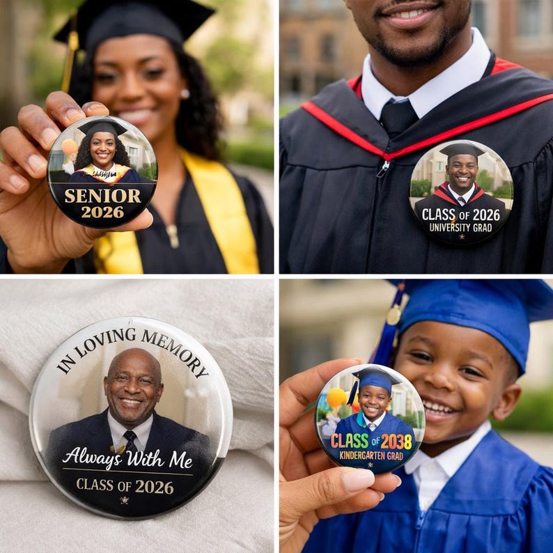 Custom Graduation Button With Photo | High School Senior 2026 Pin ...