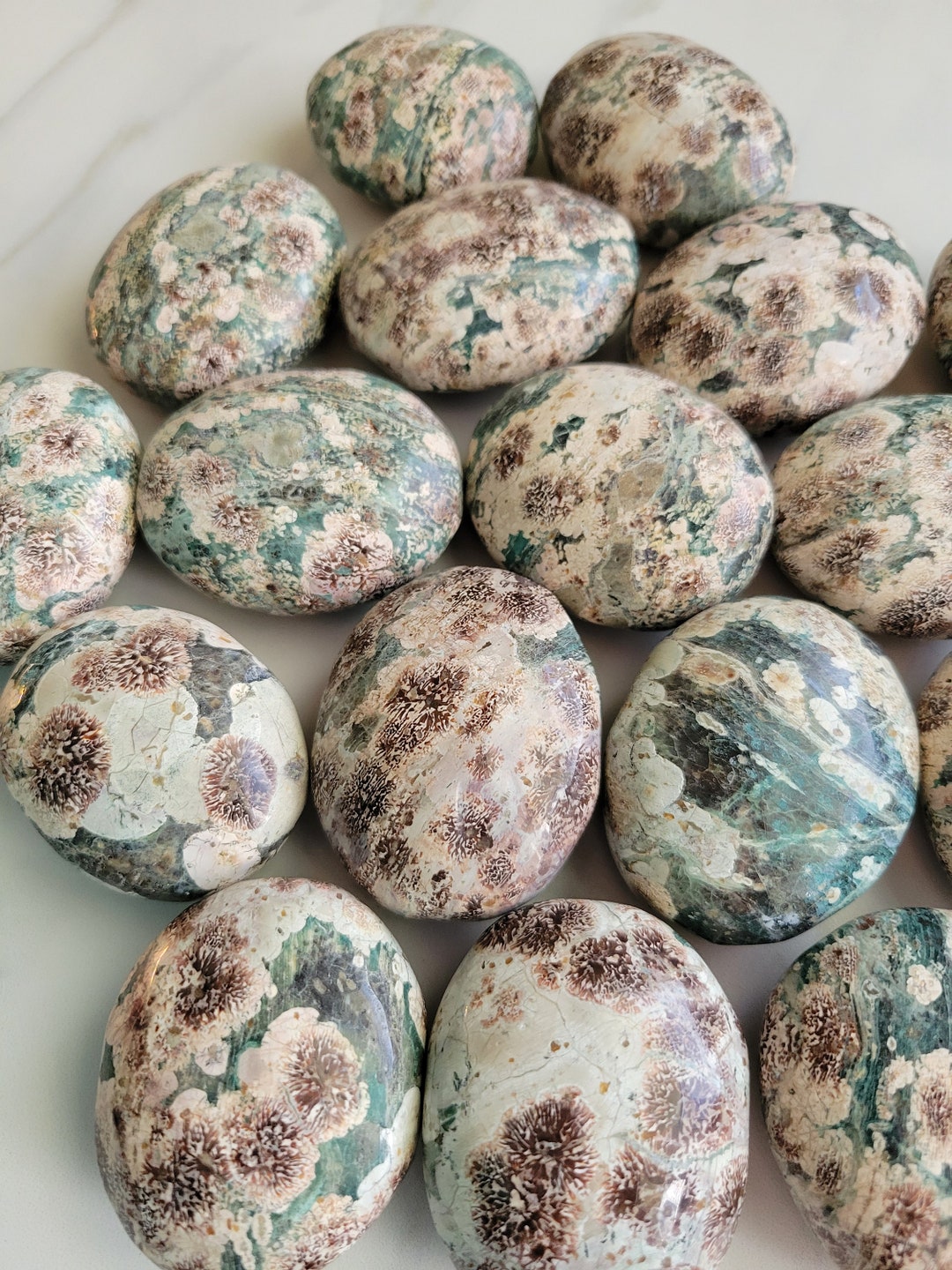 Gorgeous Russian Flower Agate Palm Stones Green Flower Agate - Etsy Canada