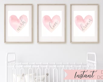 Printable Pink Nursery Wall Decor for Baby Girl Nursery | Etsy