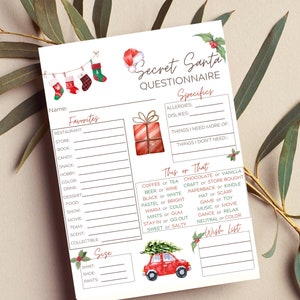 Printable Christmas Gift Exchange Questionnaire for Christmas and ...