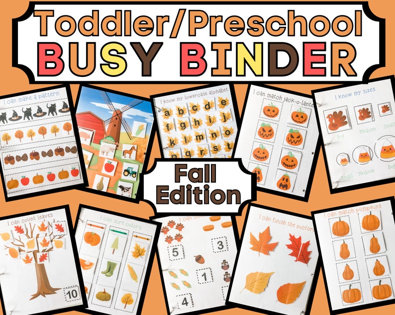 Fall Printable DIY Toddler Preschool Busy Binder quiet Book - Etsy