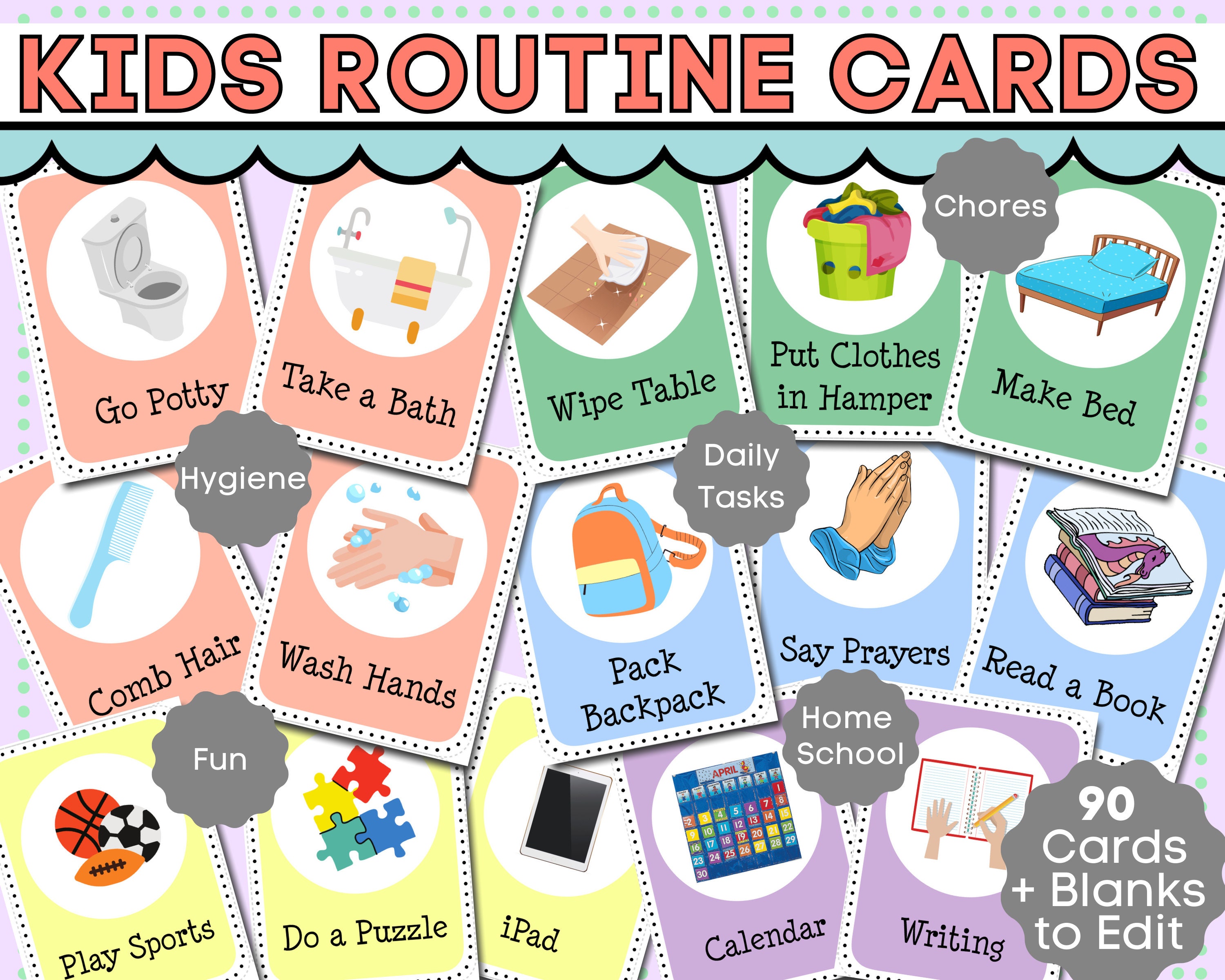 Printable Daily Routine Schedule & Cards for Kids Activities - Etsy