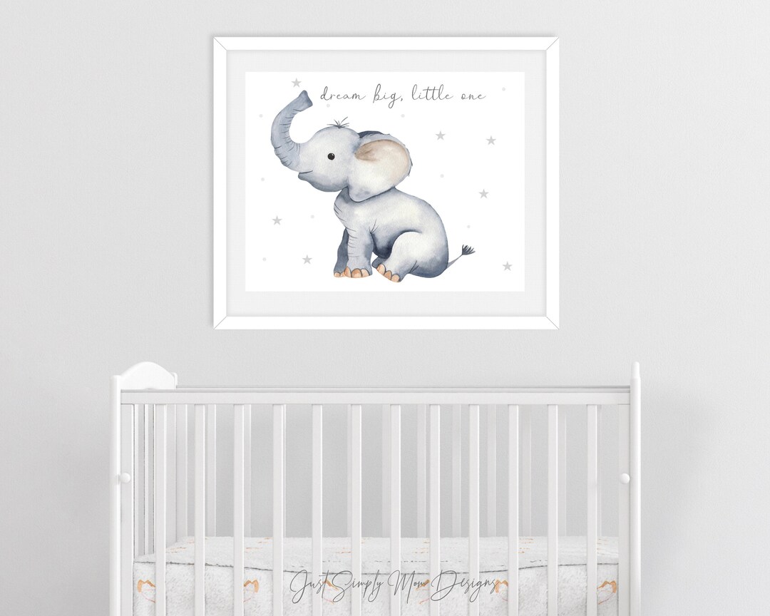 Neutral Grey Elephant Nursery Wall Decor for Baby Boy or Girl Nursery ...