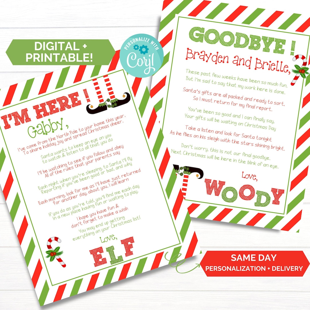 Printable Elf Arrival and Goodbye Letter -christmas and Holiday Santa ...