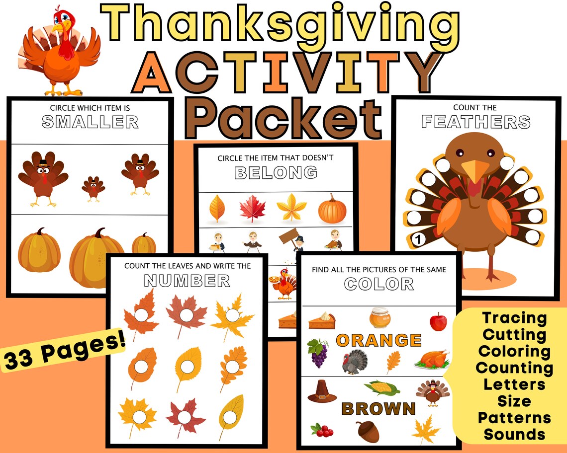 Thanksgiving Toddler & Preschool Learning Activity Packet - Etsy