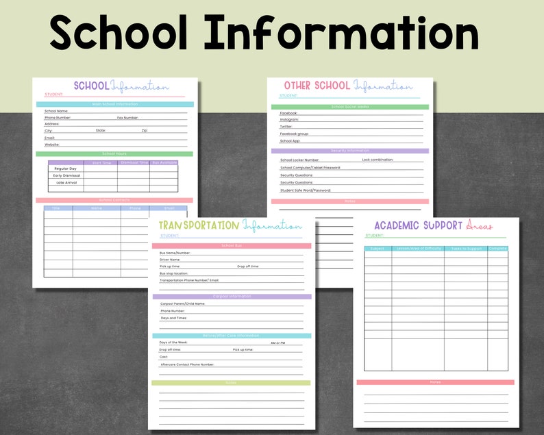Back to School Planner Printable, Fillable PDF, Printable Organizer for ...