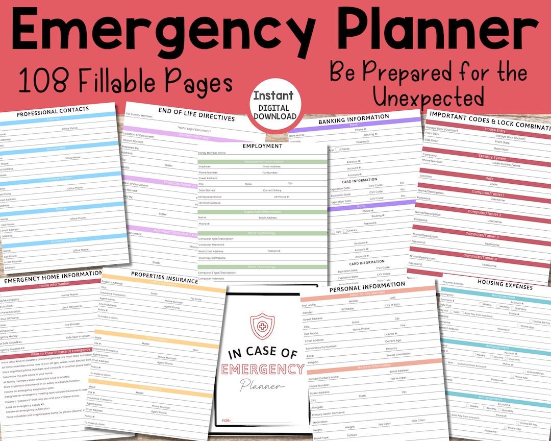 Emergency Binder Printable and Fillable in Case of Emergency - Etsy