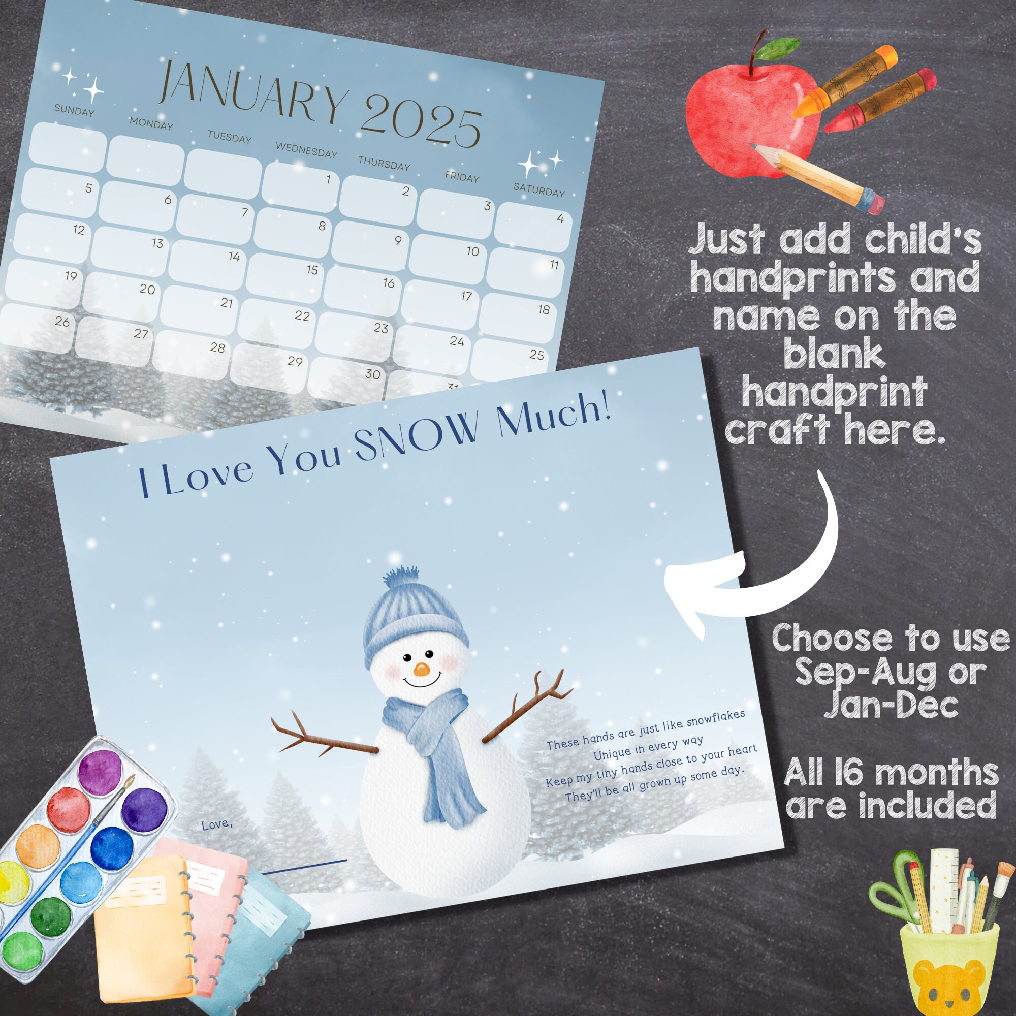 My Handprint Calendar 2024-2025, Memory Book Printable for Toddler ...