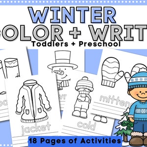 Winter Toddler Preschool Coloring Tracing and Copying - Etsy