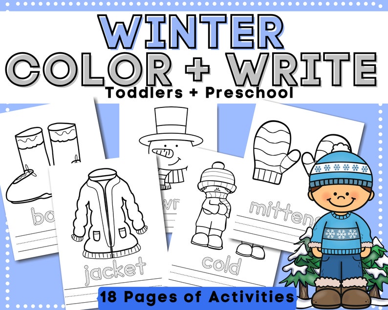 Winter Toddler Preschool Coloring Tracing and Copying | Etsy