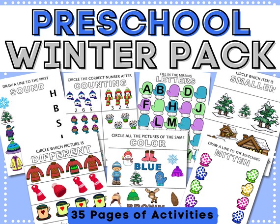 Winter Toddler Preschool Activity Pack Coloring Tracing | Etsy