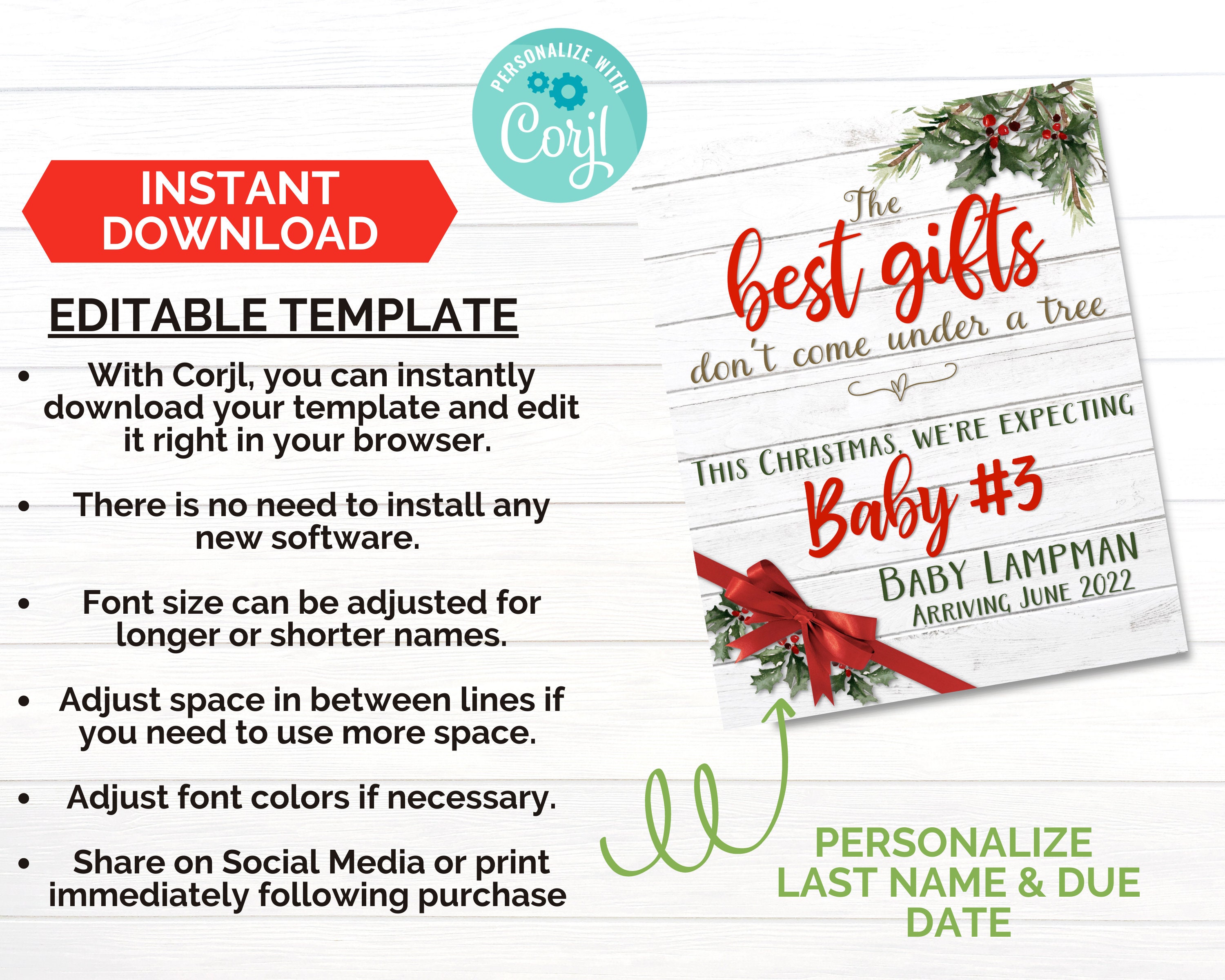 Christmas Pregnancy Announcement Baby #3 Sign -rustic Christmas ...