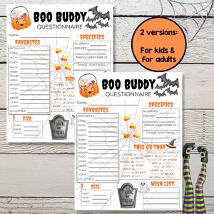 Printable Halloween Boo Buddy Gift Exchange Questionnaire for Spooky ...