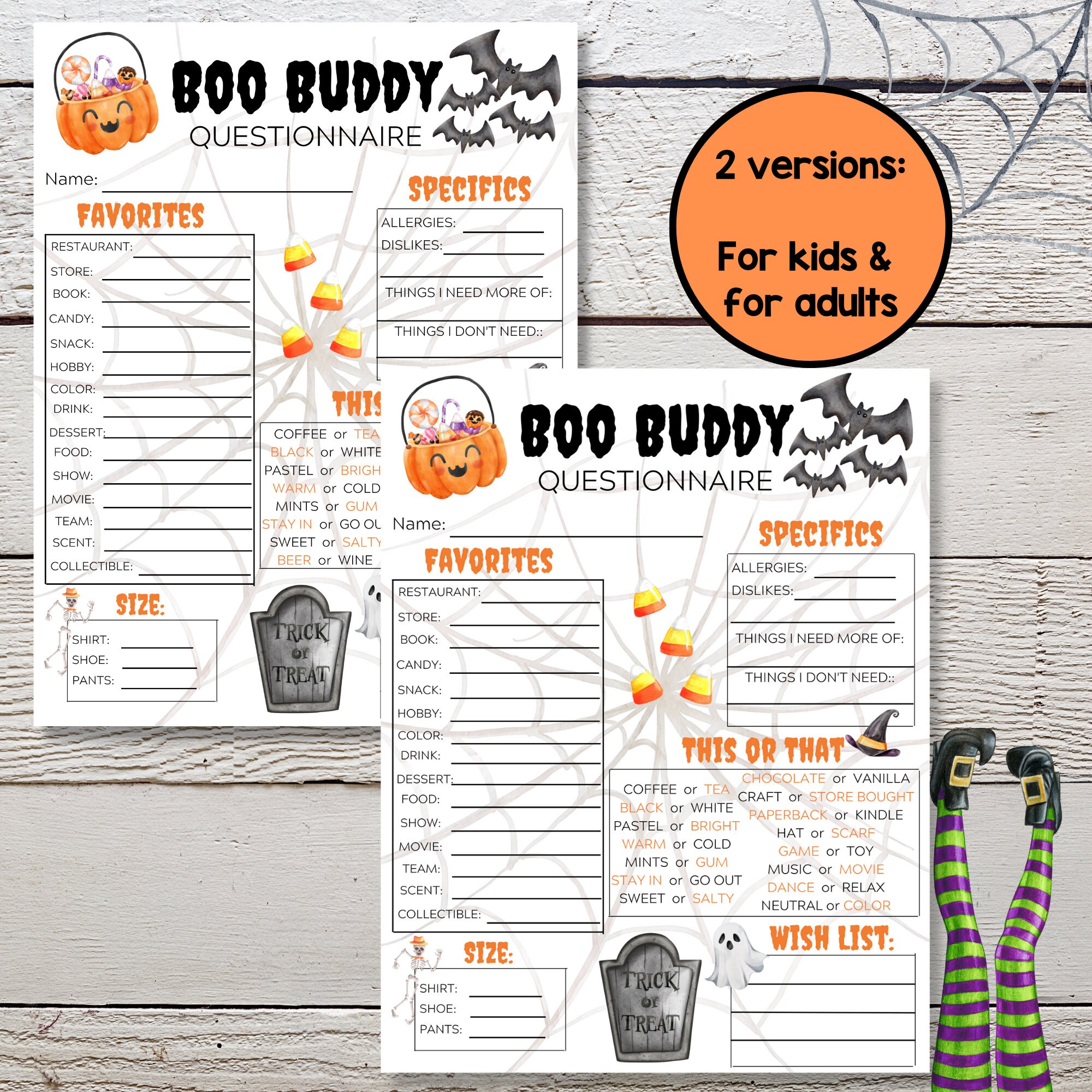 Printable Halloween Boo Buddy Gift Exchange Questionnaire for Spooky ...