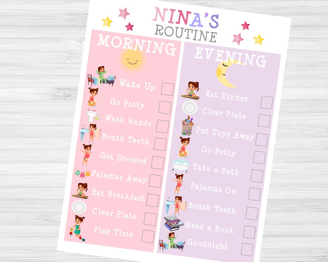 Toddler Girl Daily Routine Chart Checklist-printable Morning & - Etsy