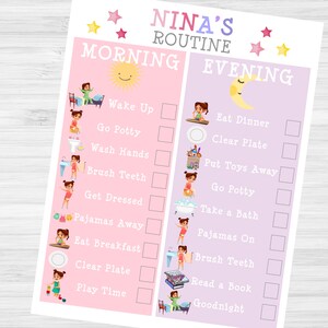Toddler Girl Daily Routine Chart Checklist-printable Morning & | Etsy