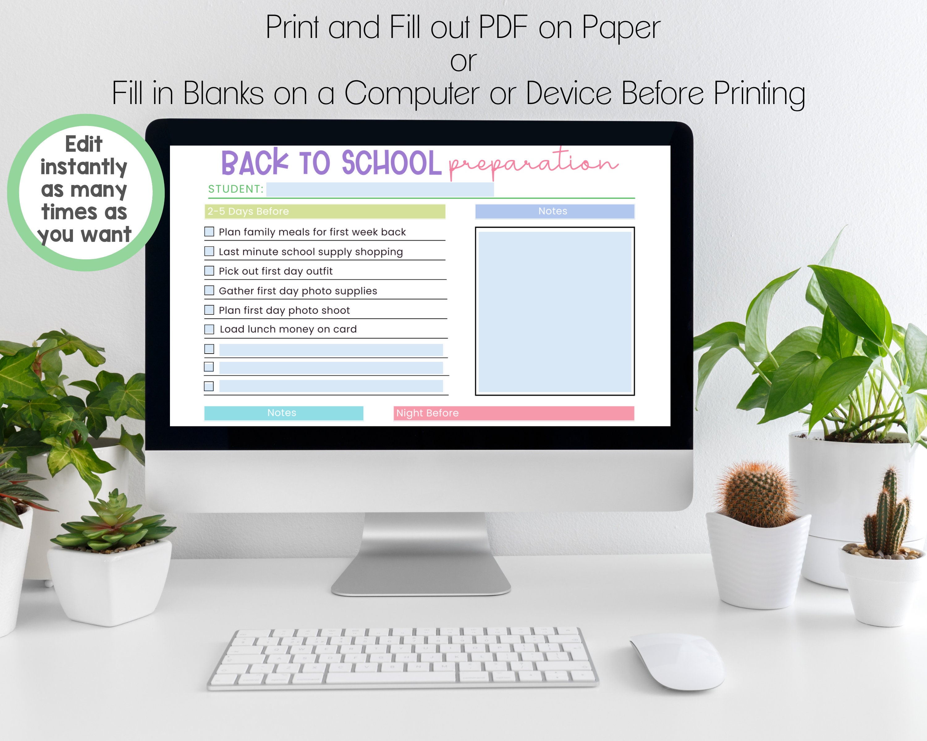 Back to School Planner Printable, Fillable PDF, Printable Organizer for ...