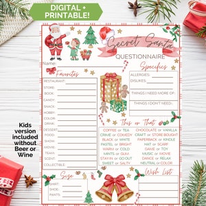 Printable Secret Santa Gift Exchange Questionnaire for Christmas and ...