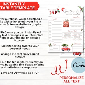 Printable Christmas Gift Exchange Questionnaire for Christmas and ...