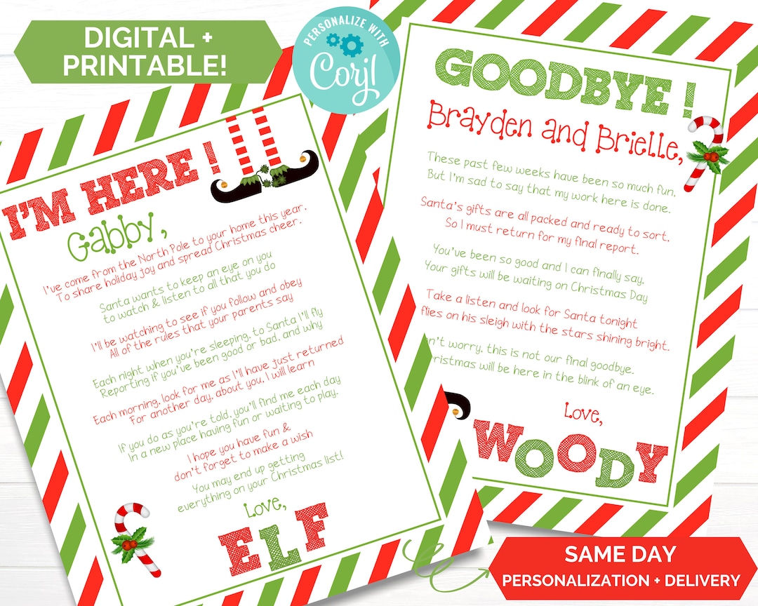 Printable Elf Arrival and Goodbye Letter -christmas and Holiday Santa ...