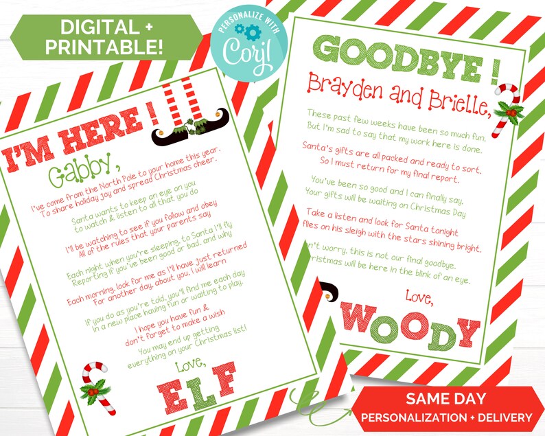 Printable Elf Arrival and Goodbye Letter christmas and - Etsy