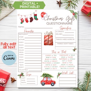 Printable Christmas Gift Exchange Questionnaire for Christmas and ...