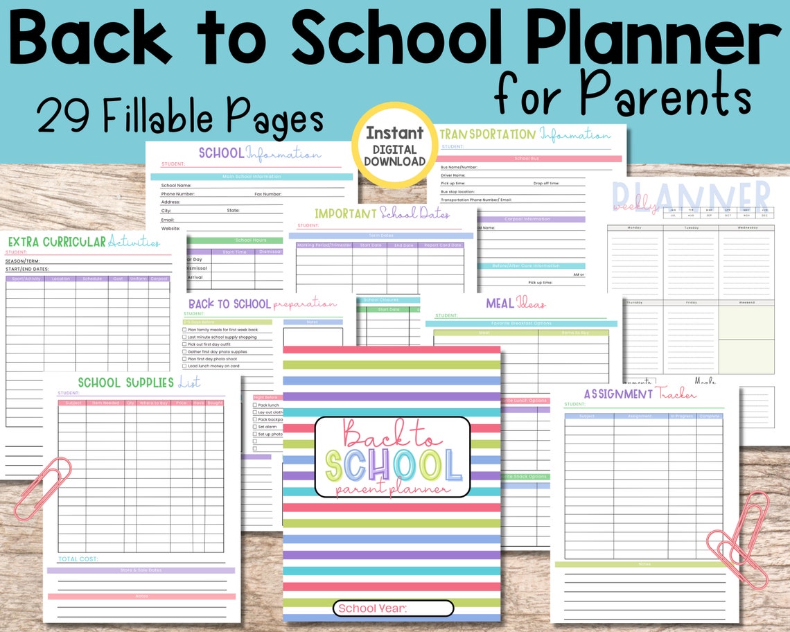 Back to School Planner Printable, Fillable PDF, Printable Organizer for ...