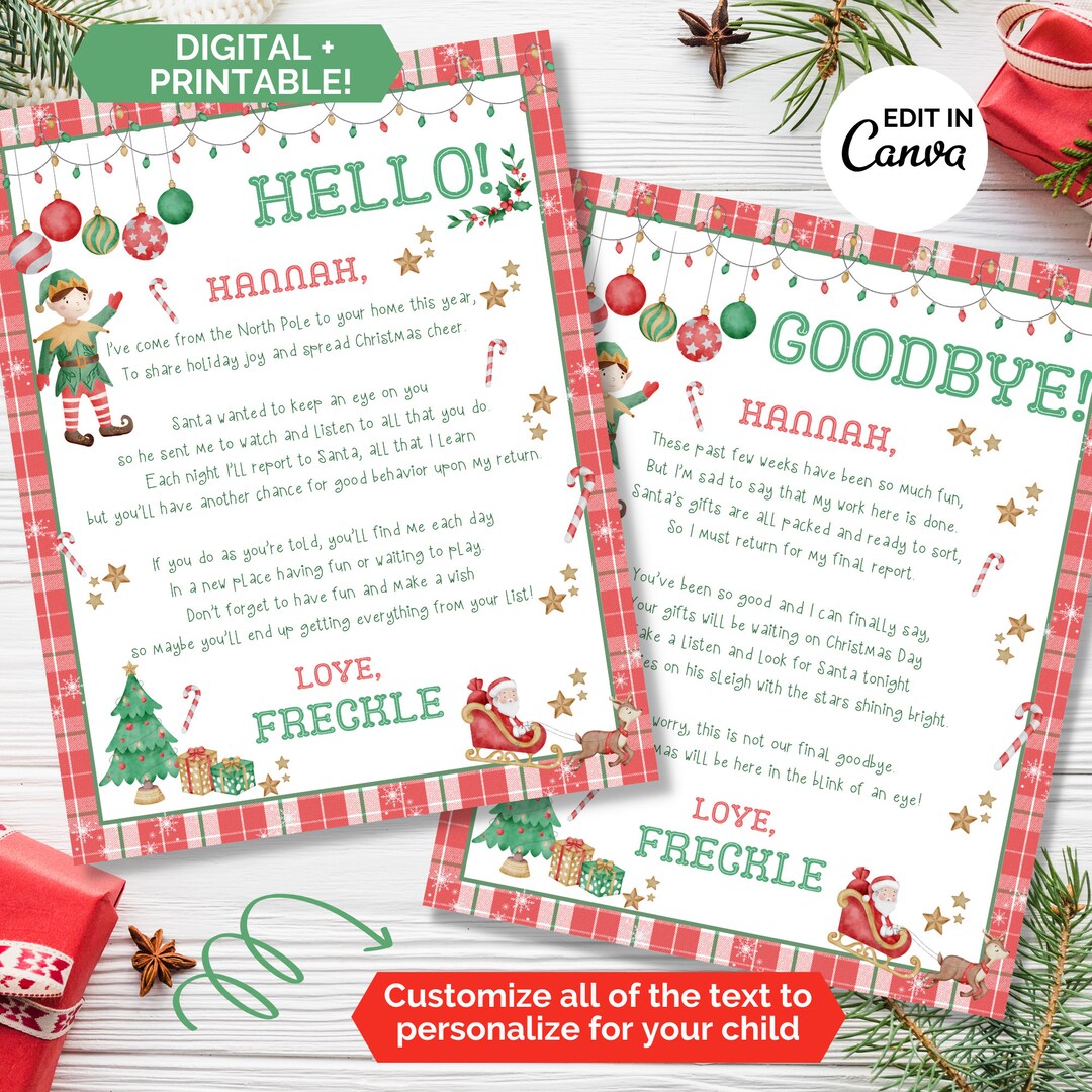 Printable Elf Arrival and Goodbye Letter -christmas and Holiday Santa ...