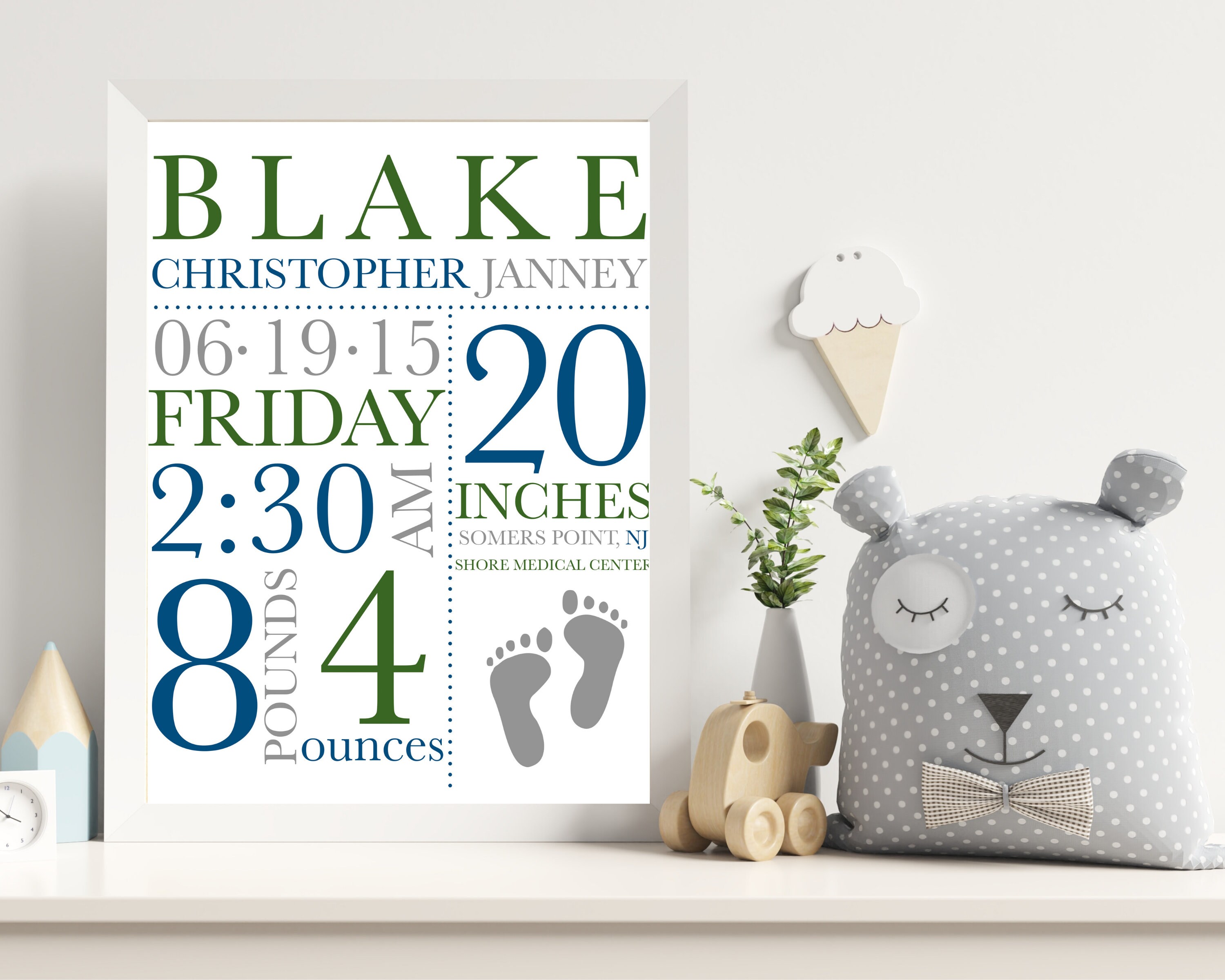 Blue Birth Stats Printable Nursery Decor Sign for Baby Boy- Light Blue ...