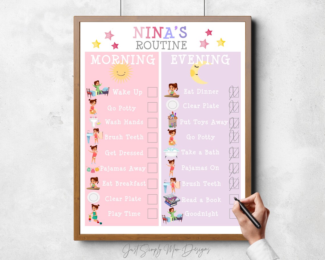 Toddler Girl Daily Routine Chart Checklist-printable Morning & | Etsy