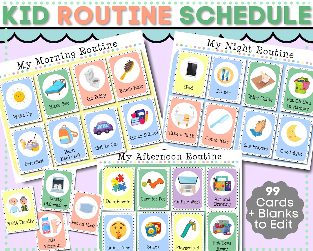 Printable Daily Routine Cards for Kids- Activities for Chores, Hygeine ...