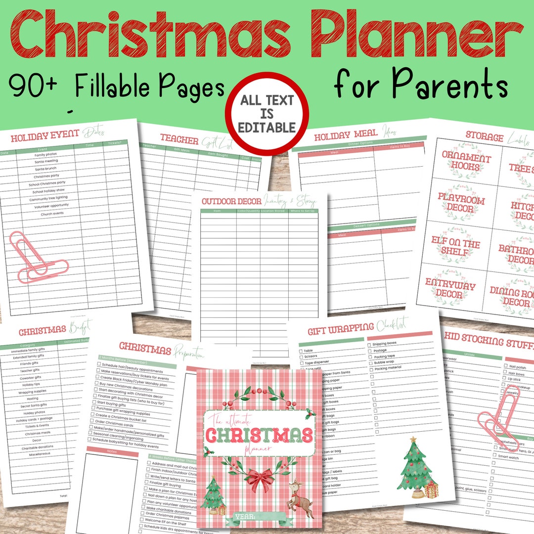 Christmas Planner Printable, Fillable PDF, Printable Organizer for ...