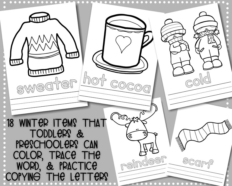 Winter Toddler Preschool Coloring Tracing and Copying | Etsy