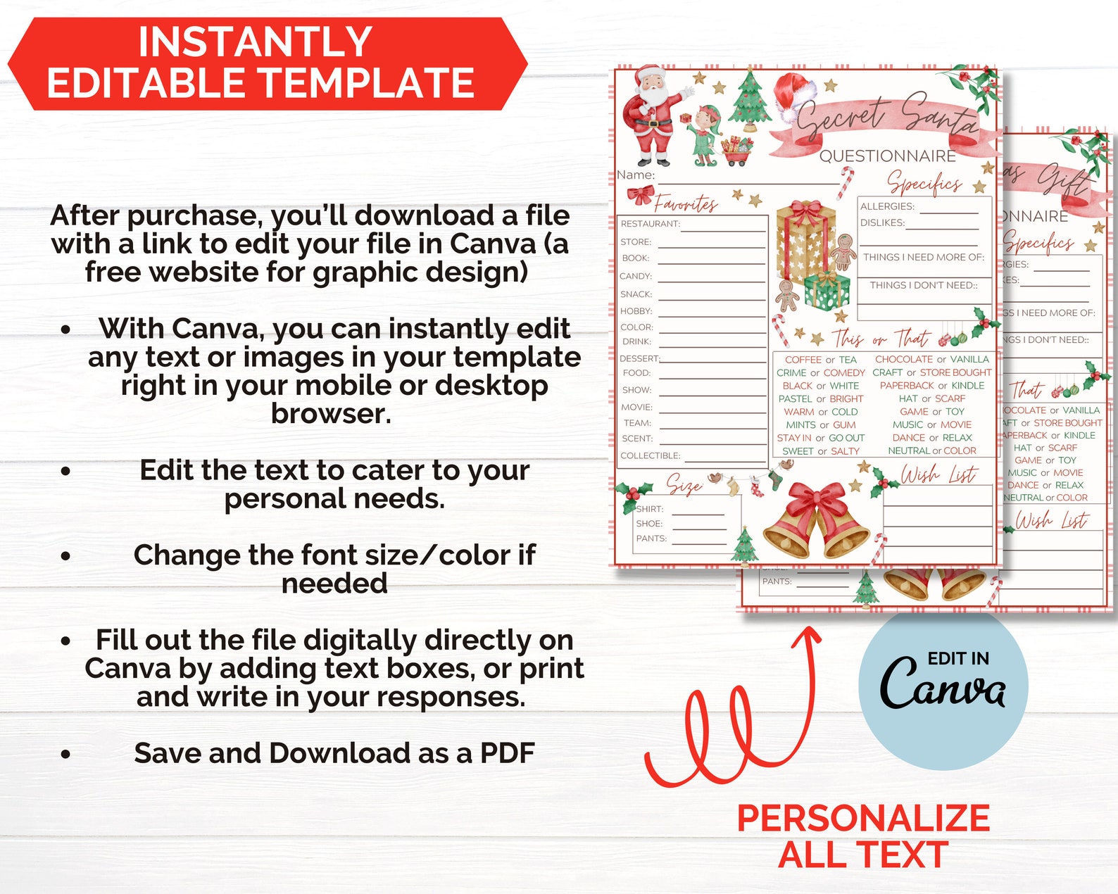 Printable Secret Santa Gift Exchange Questionnaire for Christmas and ...