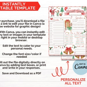 Printable Secret Santa Gift Exchange Questionnaire for Christmas and ...