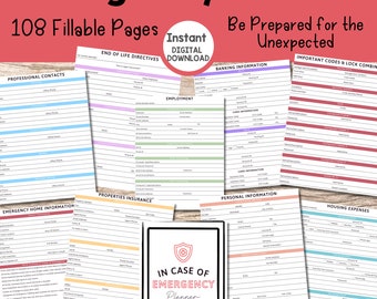 Emergency Binder Printable and Fillable, in Case of Emergency Printable ...