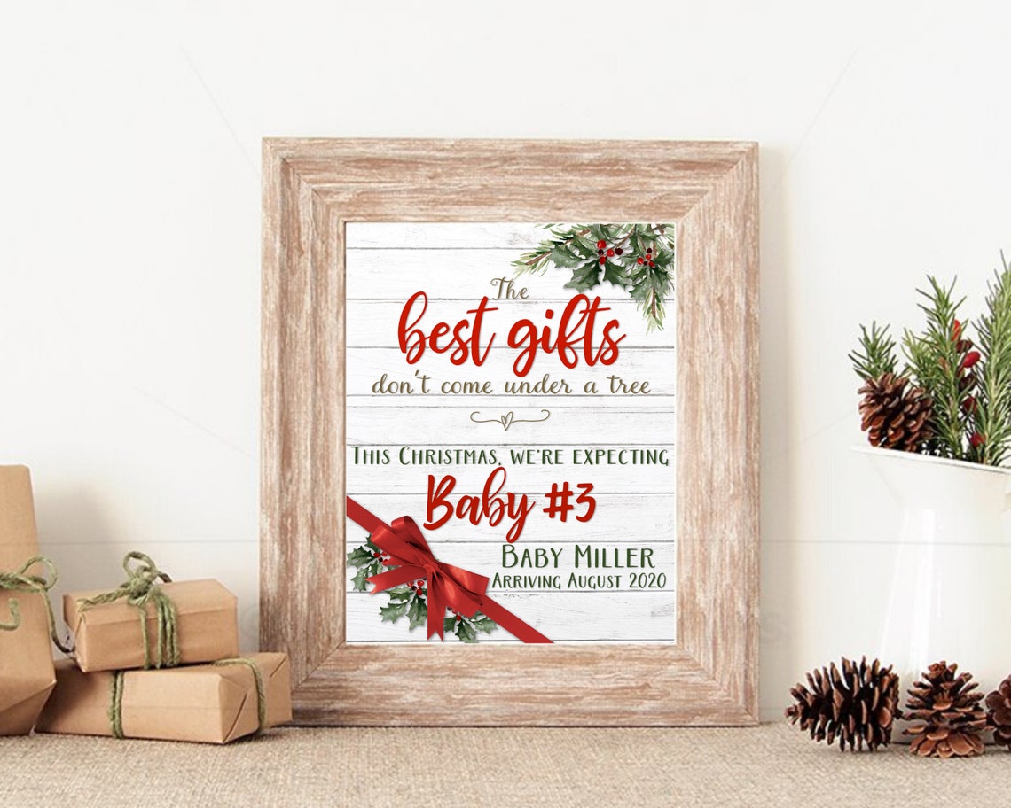 Christmas Pregnancy Announcement Baby #3 Sign -rustic Christmas ...